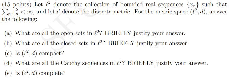 Solved (15 ﻿points) ﻿Let l2 ﻿denote the collection of | Chegg.com