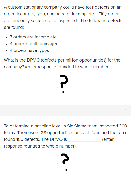 Solved A custom stationary company could have four defects | Chegg.com