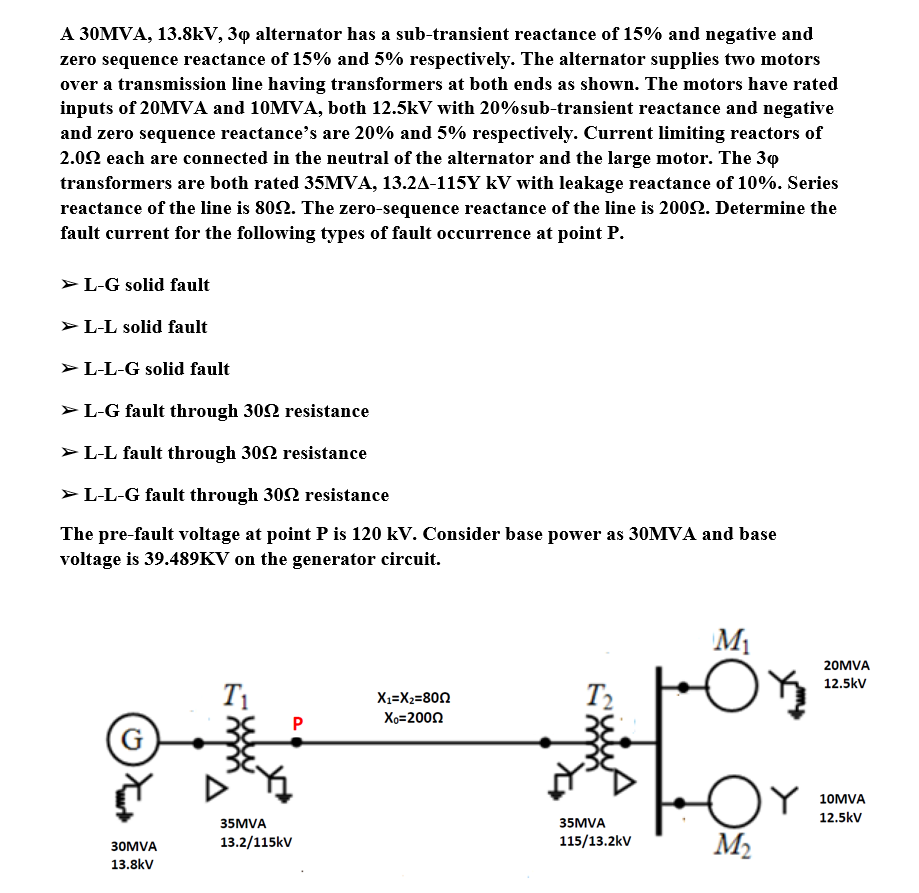 Solved A 30MVA, 13.8kV, 30 alternator has a sub-transient | Chegg.com