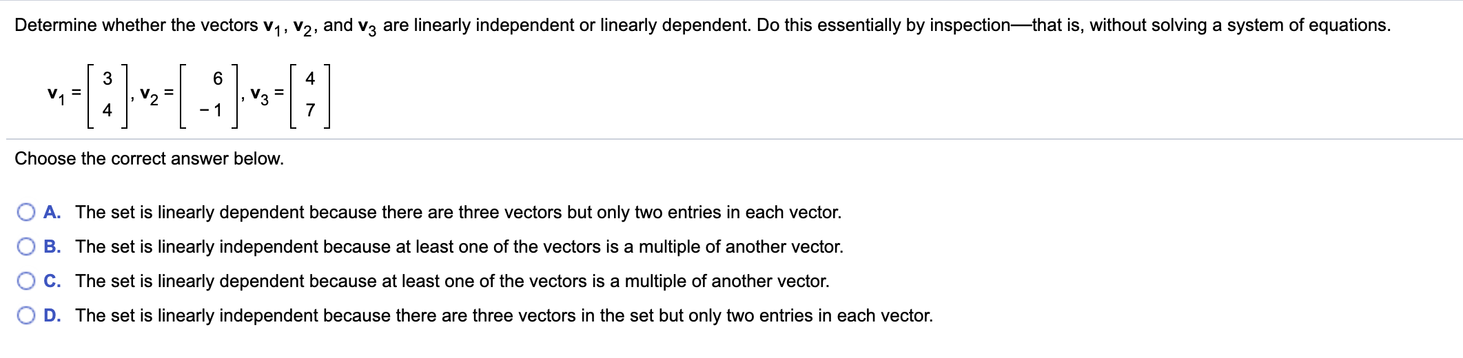 Solved Determine whether the vectors V1, V2, and V3 are | Chegg.com