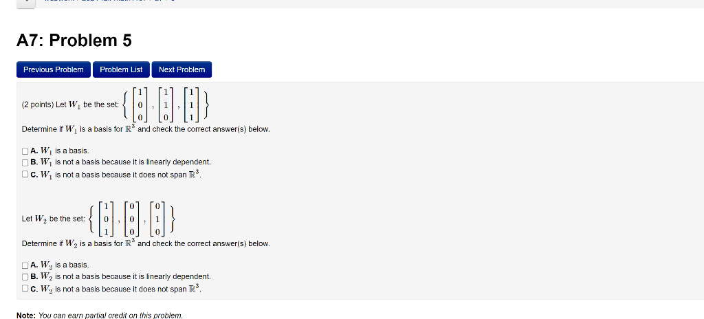 Solved A7: Problem 5 Previous Problem Problem List Next | Chegg.com