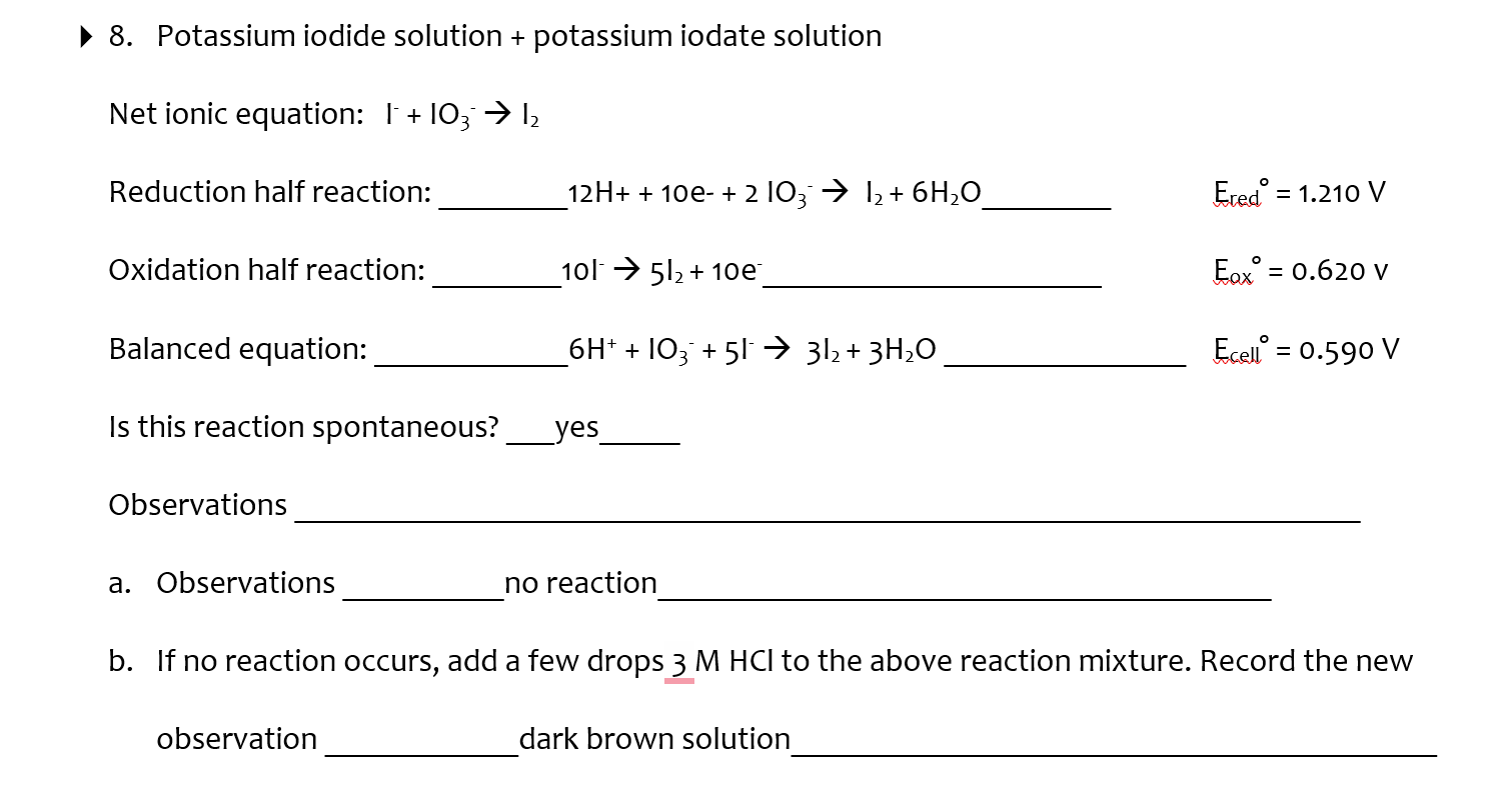 Solved 8. Potassium iodide solution + potassium iodate | Chegg.com