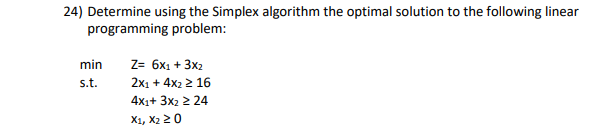 Solved 24) Determine using the Simplex algorithm the optimal | Chegg.com