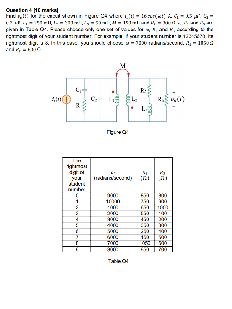 Solved Question 4 [10 marks] Find v.(t) for the circuit | Chegg.com