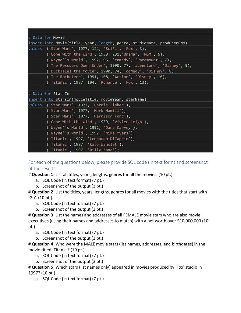 Solved Note: For the SQL parts please paste the codes in | Chegg.com