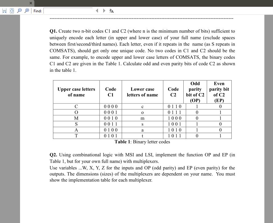 Solved JE Find: PA Q1. Create two n-bit codes C1 and C2 | Chegg.com