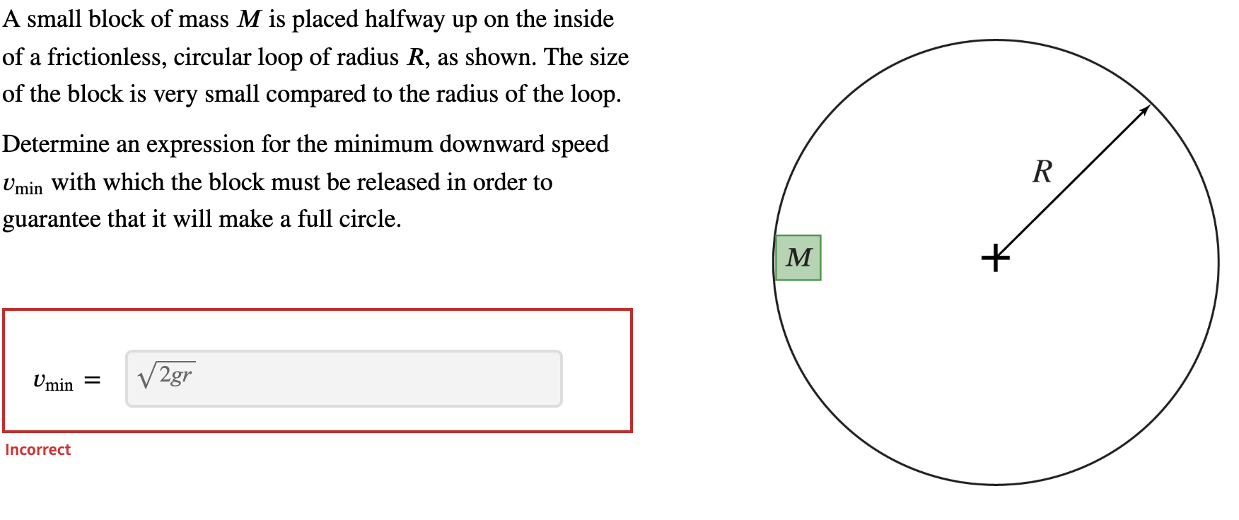 Solved A small block of mass \( M \) is placed halfway up on | Chegg.com