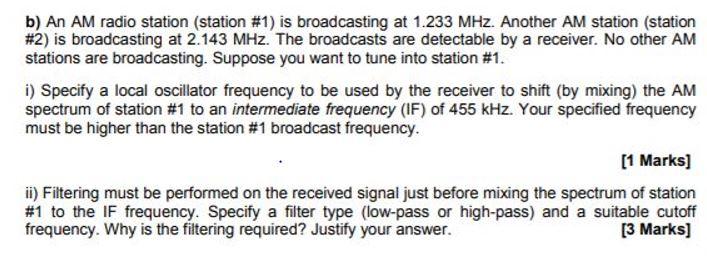 Solved b) An AM radio station (station #1) is broadcasting | Chegg.com