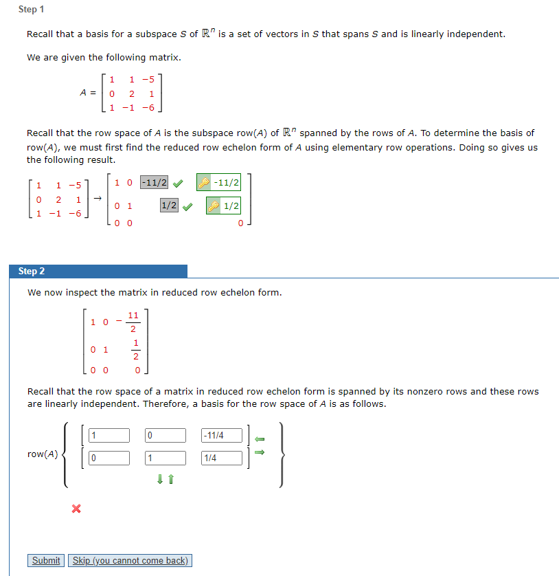 Solved Step 1 Recall that a basis for a subspace S of R" is | Chegg.com