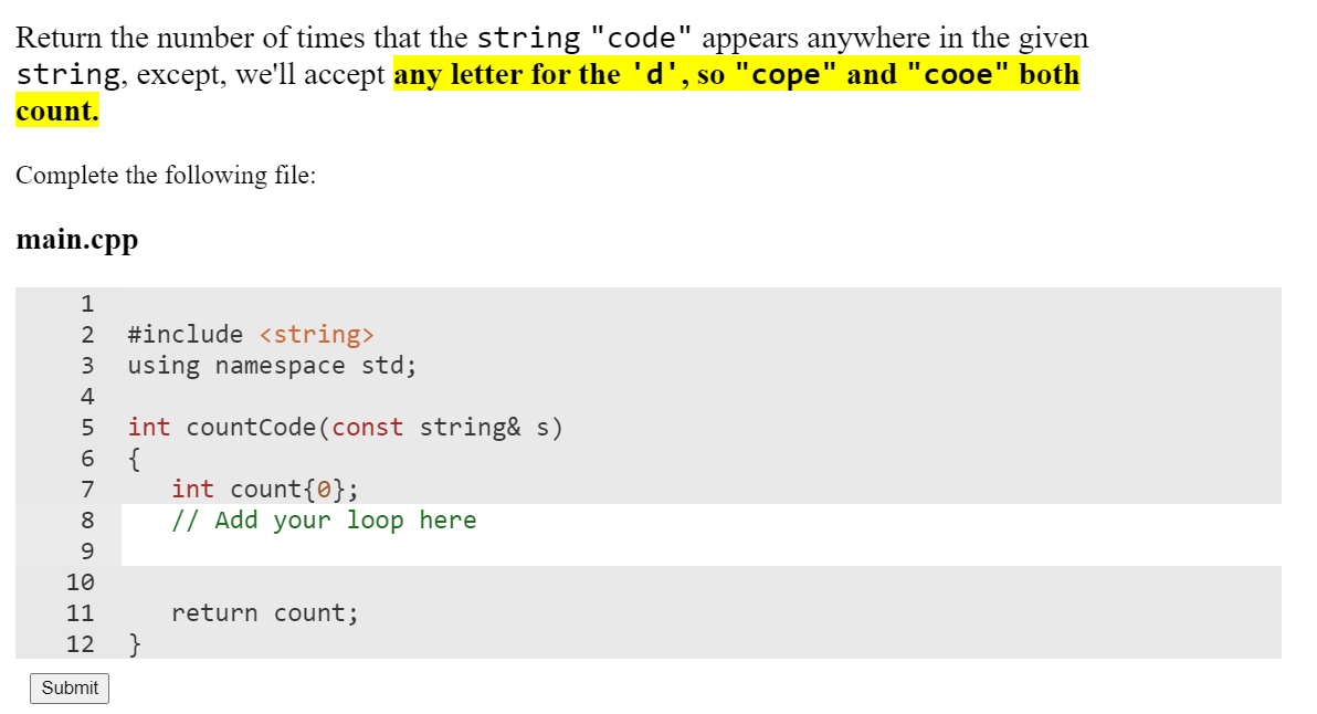 Solved Return The Number Of Times That The String code Chegg