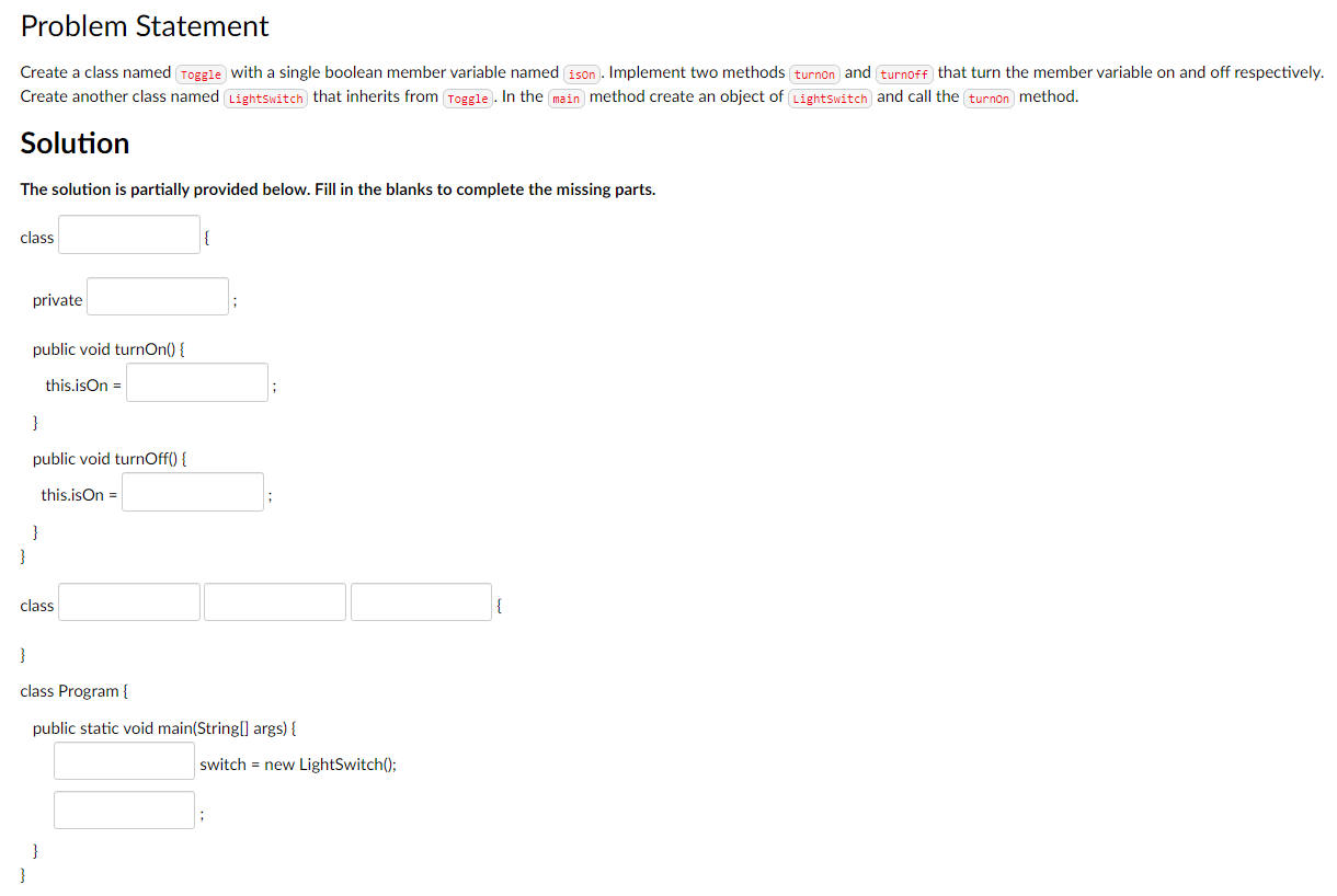 Solved Problem Statement Create a class named Toggle with a | Chegg.com