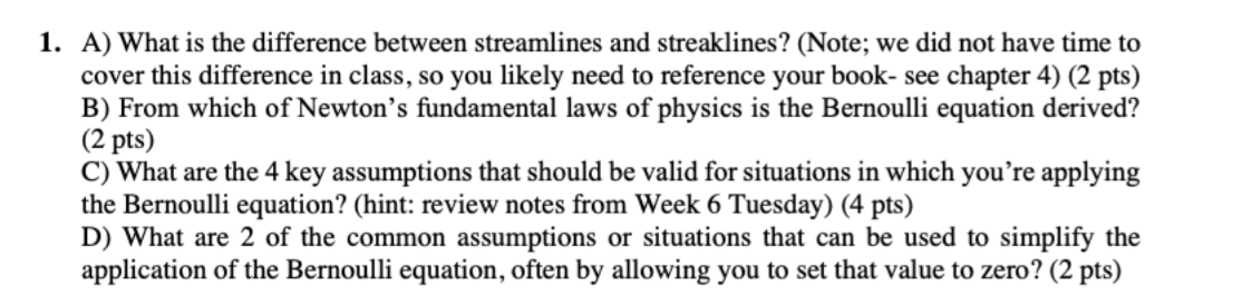 Solved 1. A) What is the difference between streamlines and | Chegg.com