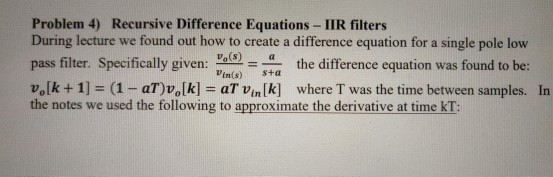 Problem 4) Recursive Difference Equations - TIR | Chegg.com