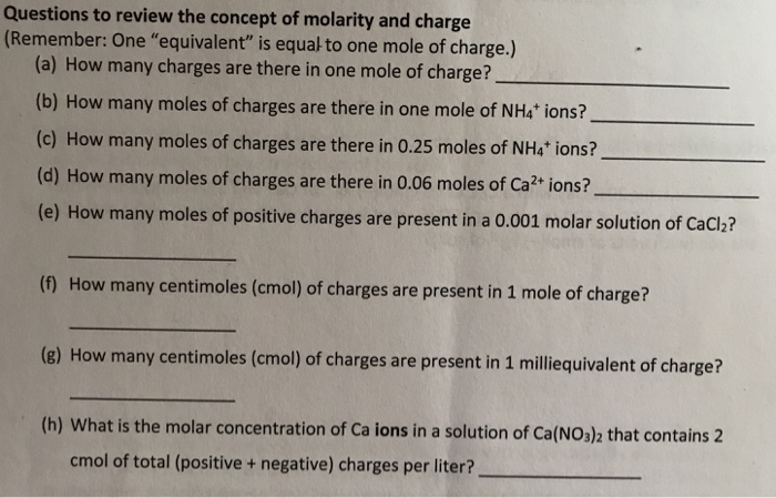 Solved Questions to review the concept of molarity and | Chegg.com