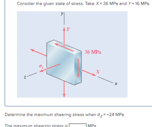 Solved Consider the given state of stress. Take X = 36 MPa | Chegg.com