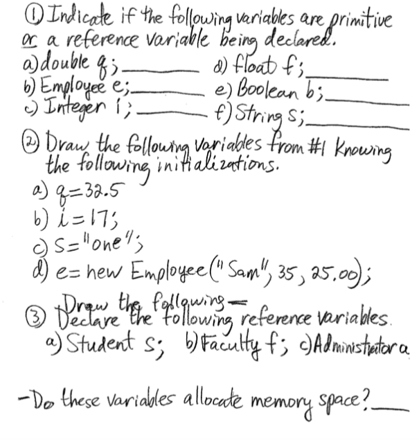 Solved Indicate if the following variables are primitive or | Chegg.com