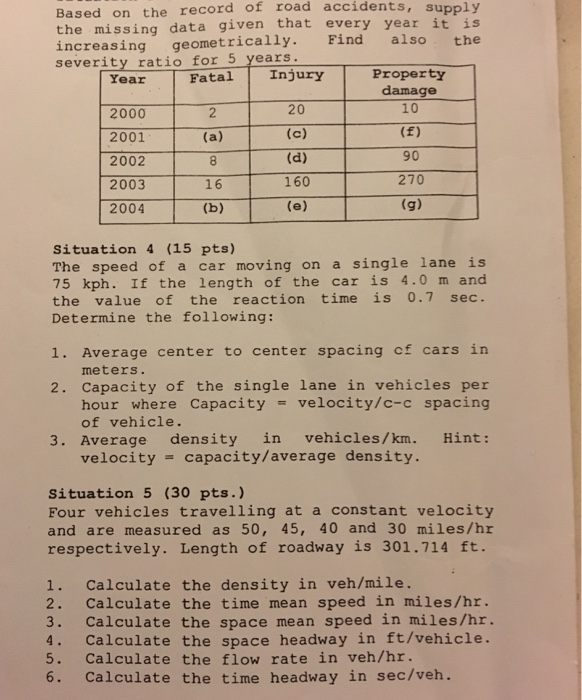 Solved Based on the record of road accidents, supply the | Chegg.com