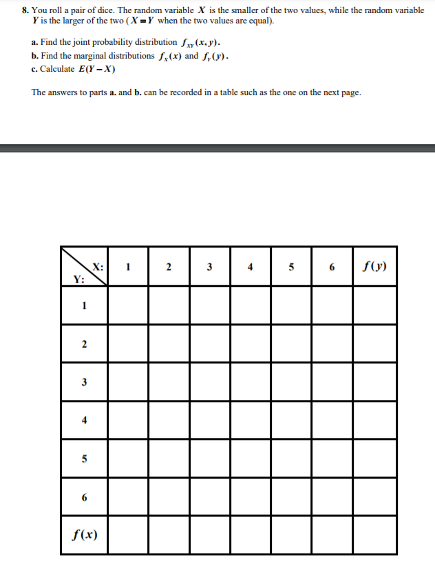 Solved 8 You Roll A Pair Of Dice The Random Variable X Is 