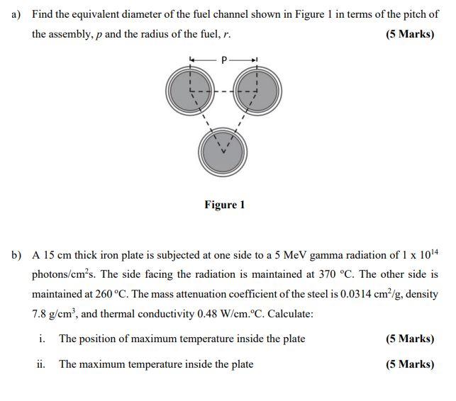 Solved a) Find the equivalent diameter of the fuel channel | Chegg.com