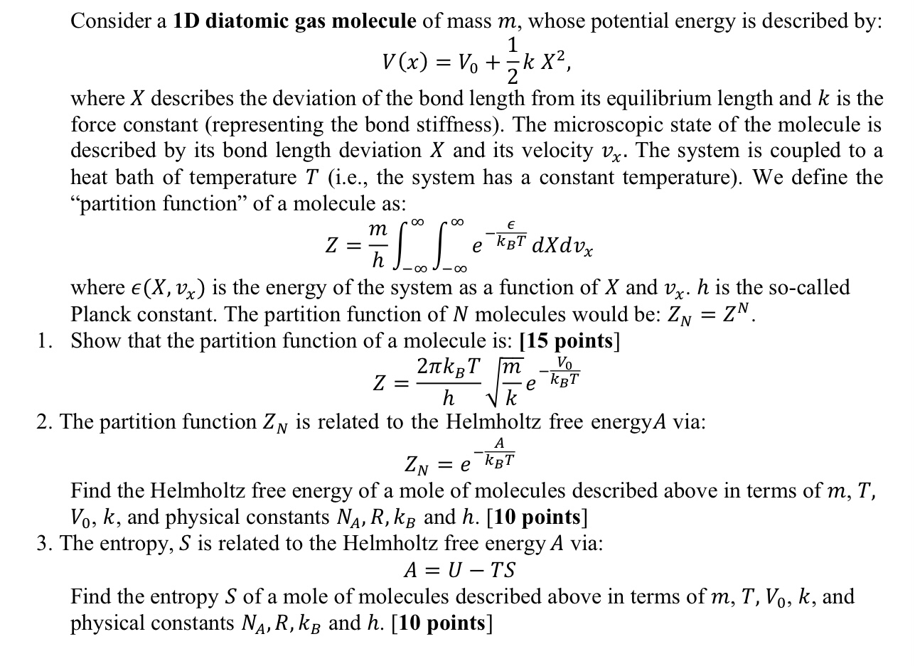 Solved Consider a 1D diatomic gas molecule of mass m, whose | Chegg.com