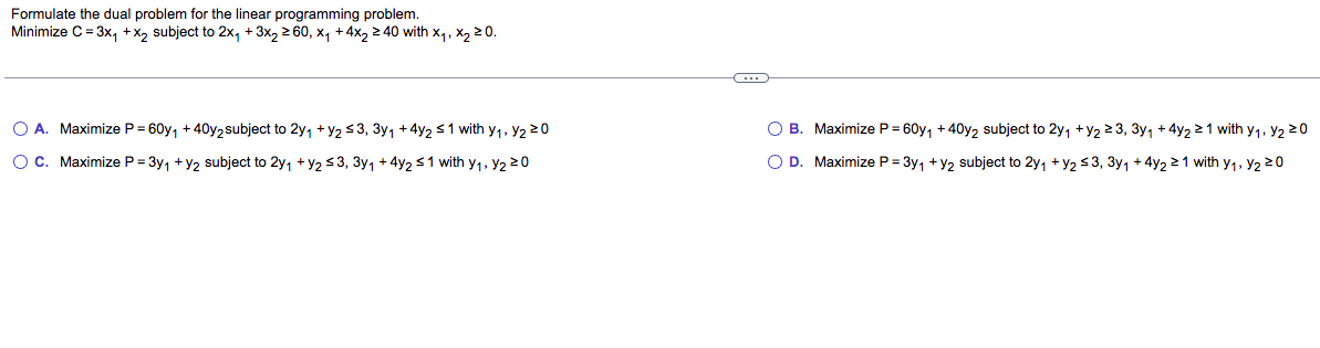Solved Formulate the dual problem for the linear programming | Chegg.com