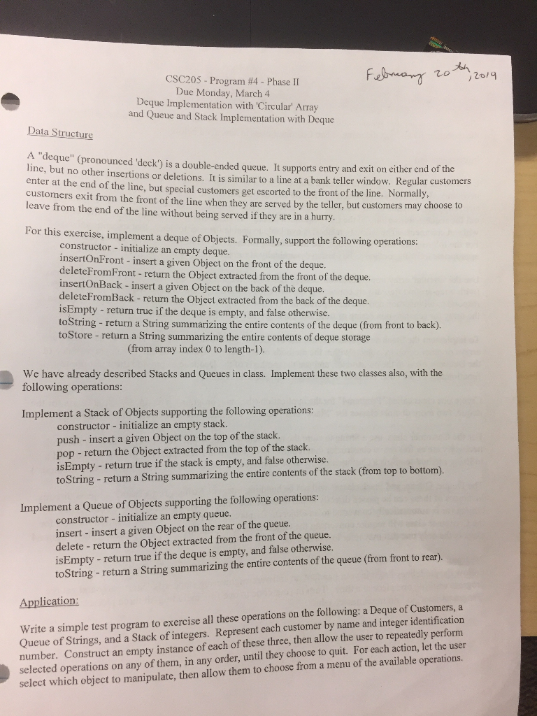 Solved th CSC205-Program #4-Phase I Duc Monday, February 25 | Chegg.com