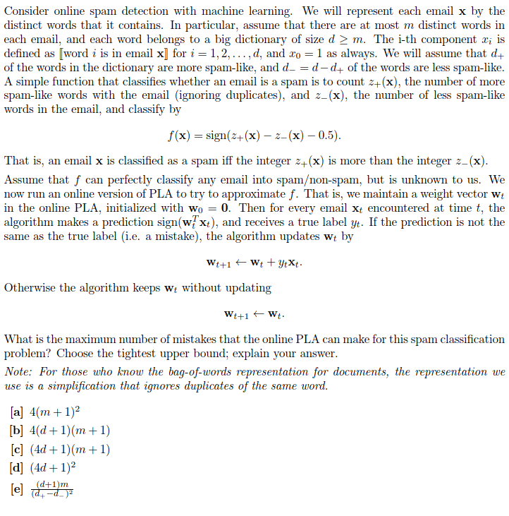 Consider online spam detection with machine learning. | Chegg.com