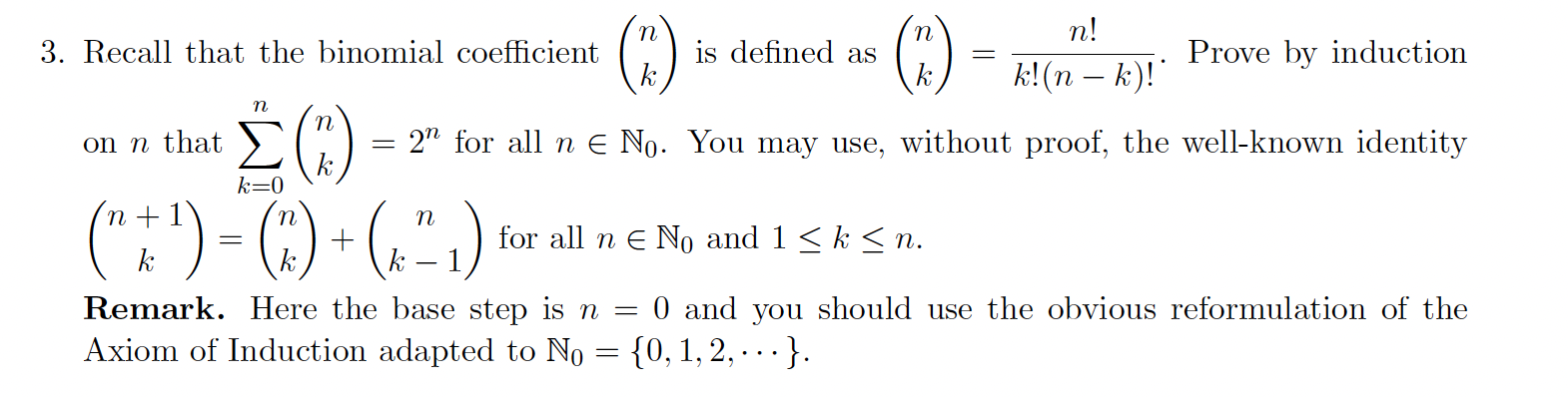 Solved 3. Recall that the binomial coefficient (nk) is | Chegg.com
