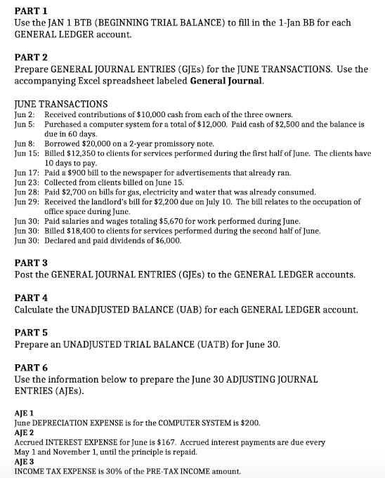 Solved PART 1 Use the JAN 1 BTB (BEGINNING TRIAL BALANCE) to | Chegg.com