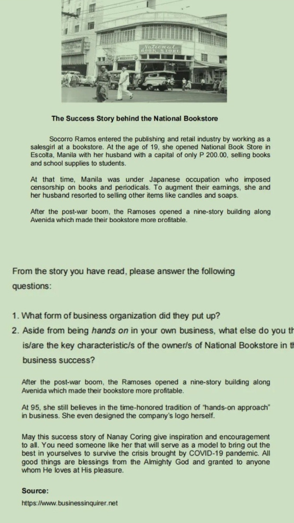 Solved ON STORE The Success Story behind the National | Chegg.com
