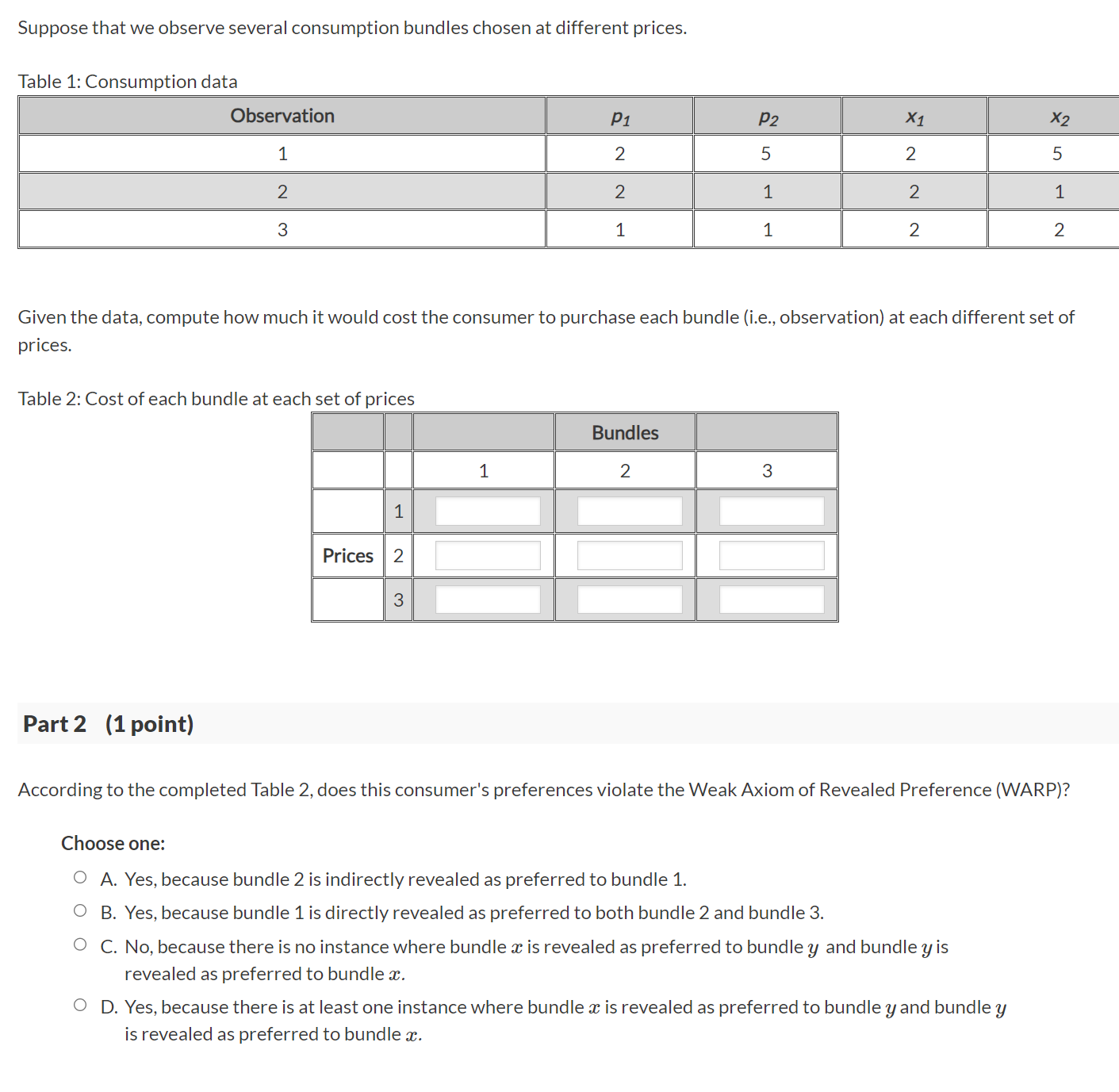 Solved Suppose that we observe several consumption bundles | Chegg.com
