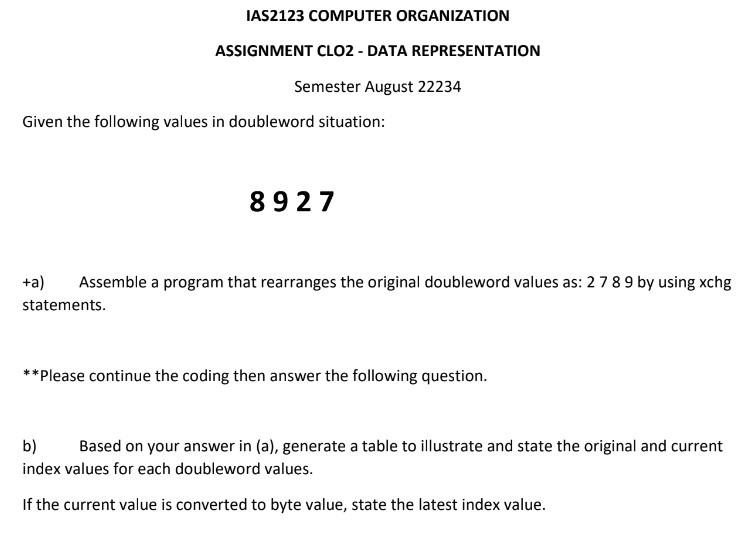 Solved Given the following values in doubleword situation: | Chegg.com