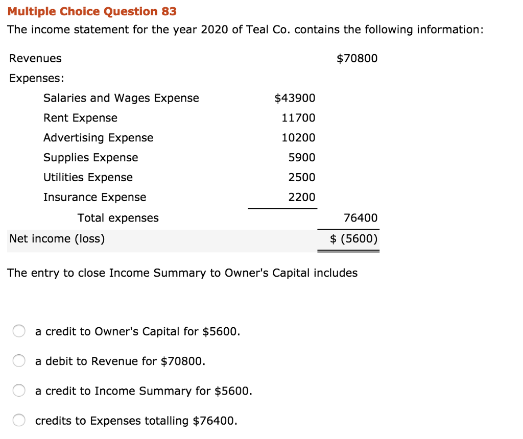 Solved Multiple Choice Question 79 The income statement for | Chegg.com