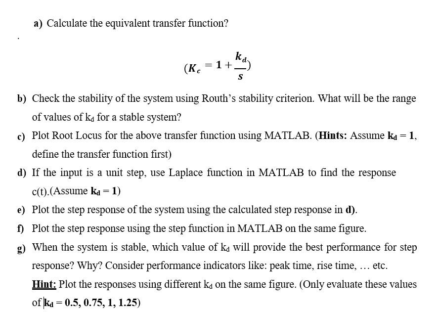 Solved A Calculate The Equivalent Transfer Function K 