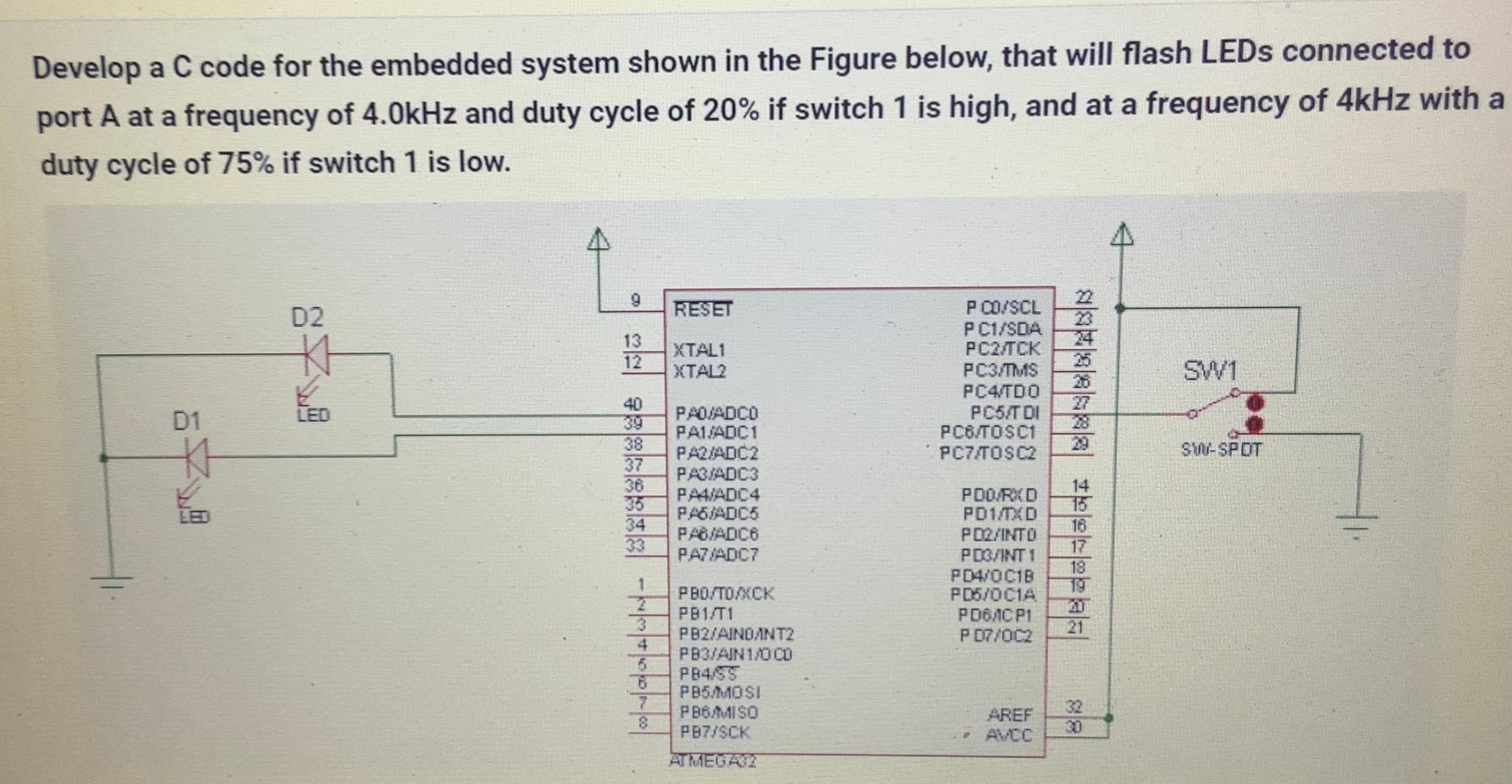 Solved Develop a C code for the embedded system shown in the | Chegg.com