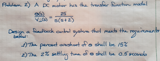 Solved Problem 2) A DC motor has the transfer function model | Chegg.com