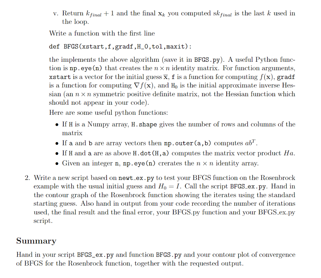 The basic BFGS method has the following steps i. | Chegg.com