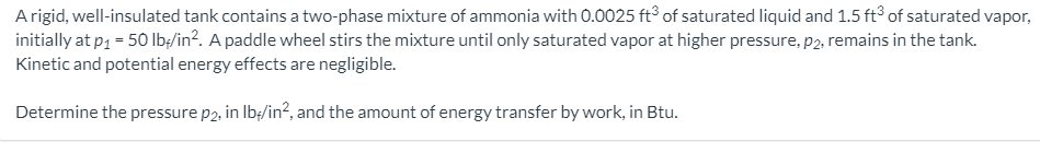 Solved A rigid, well-insulated tank contains a two-phase | Chegg.com