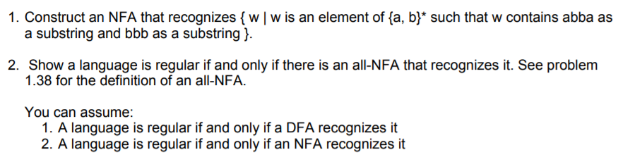 Solved 1. Construct an NFA that recognizes {w | w is an | Chegg.com