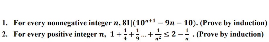 Solved 1. For every nonnegative integer n, 81|(101+1 – 9n – | Chegg.com