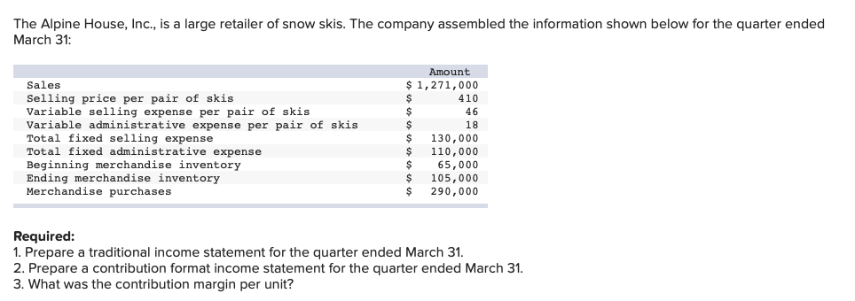 Solved Required: 1. Prepare a traditional income statement | Chegg.com