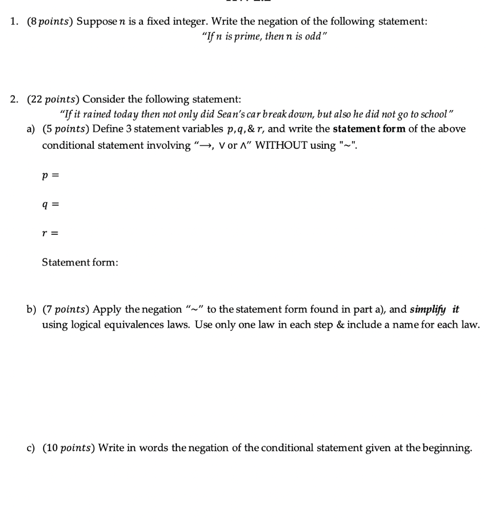 Solved 1. (8 points) Suppose n is a fixed integer. Write the | Chegg.com