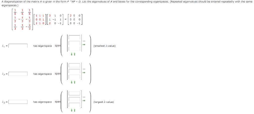 Solved A diagonalization of the matrix A is given in the | Chegg.com