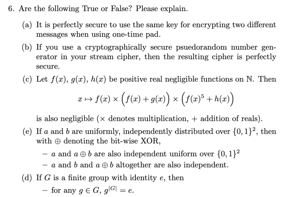 Solved Are the following True or False? Please explain. (a) | Chegg.com