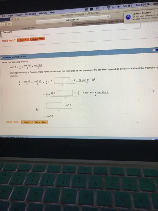 Solved Prove the following identity. cos^4 theta = 1/4 + | Chegg.com