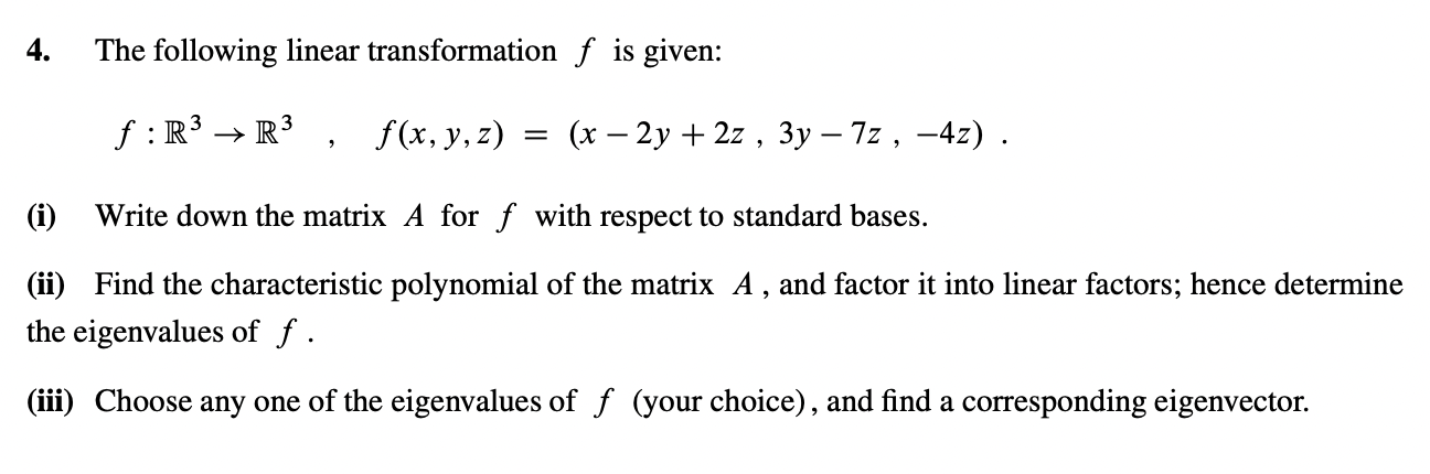 Solved The following linear transformation f is | Chegg.com