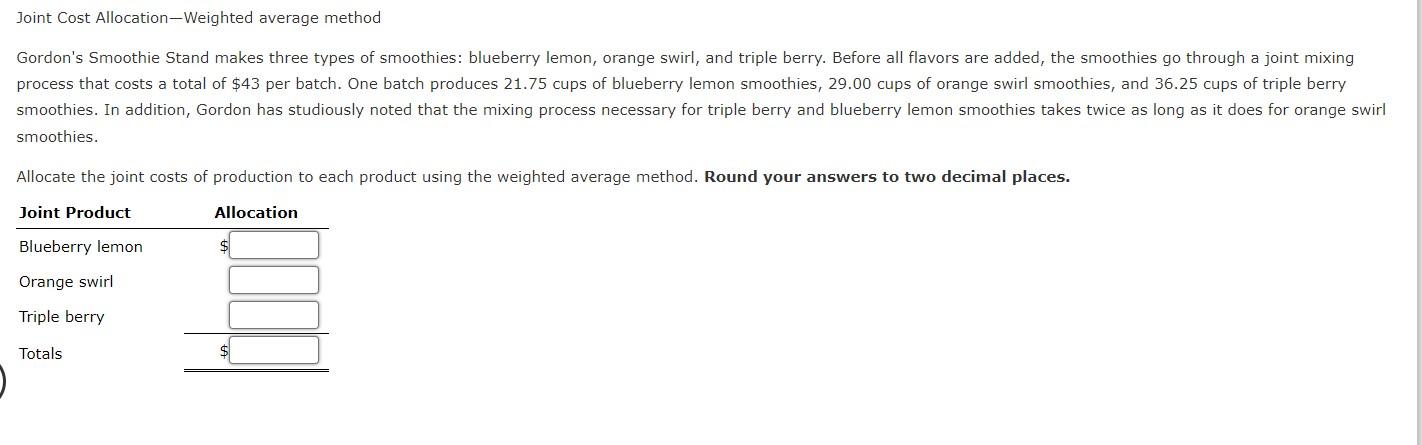 Solved Joint Cost Allocation-Weighted average method | Chegg.com