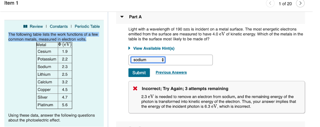 Solved Item 1 1 of 20> Part A ReviewI ConstantsI Periodic | Chegg.com