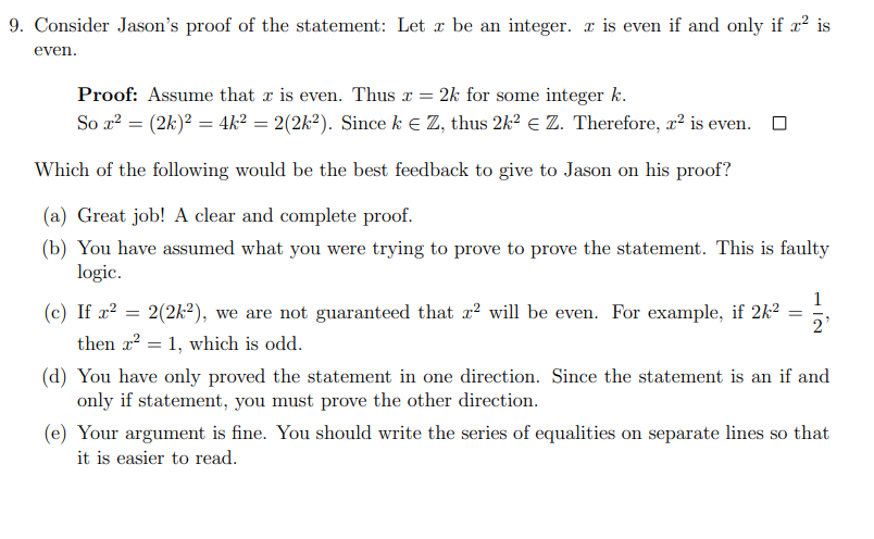Solved Consider Jason's proof of the statement: Let x be an | Chegg.com