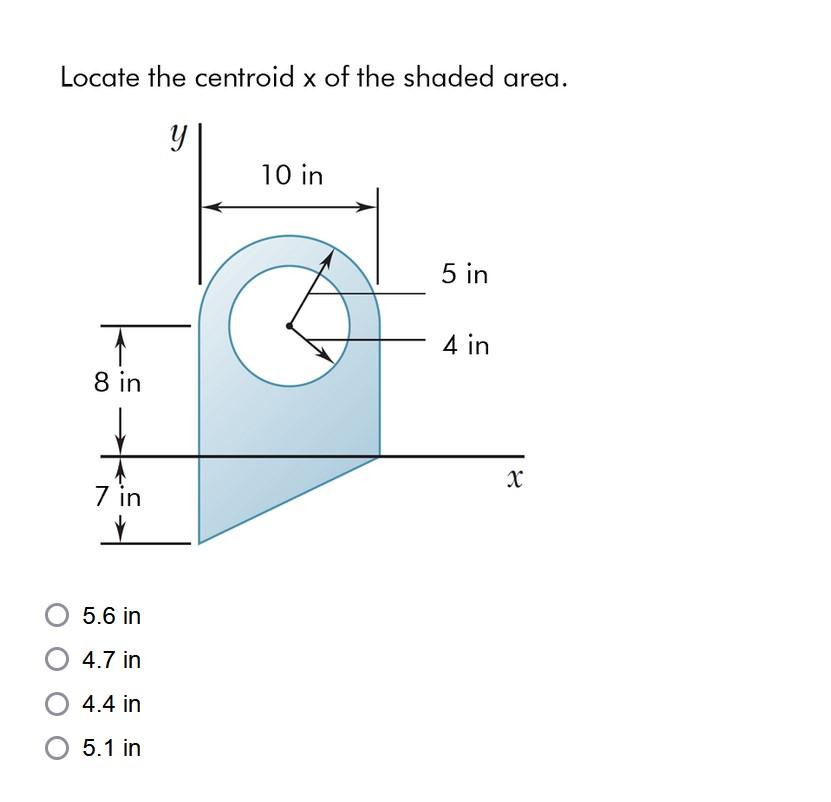 Solved Locate the centroid x of the shaded area. 5.6 in 4.7 | Chegg.com